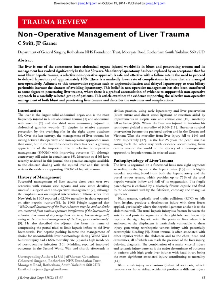Non-Operative Management of Liver Trauma | PDF | Major Trauma | Liver