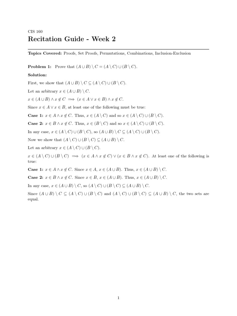 Recitation Guide - Week 2 | PDF | Discrete Mathematics | Mathematical ...