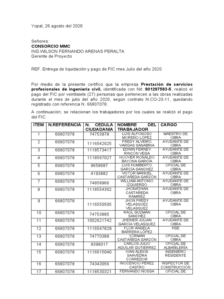 Carta de Entrega Fic - Pago | PDF