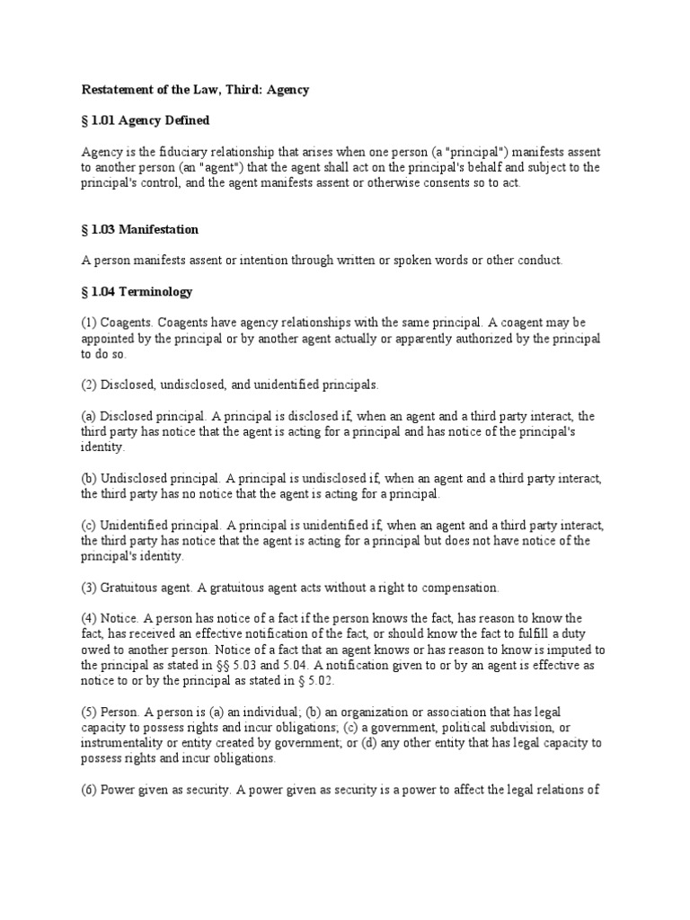 Definition and Scope of Agency Law | PDF | Law Of Agency | Law And ...