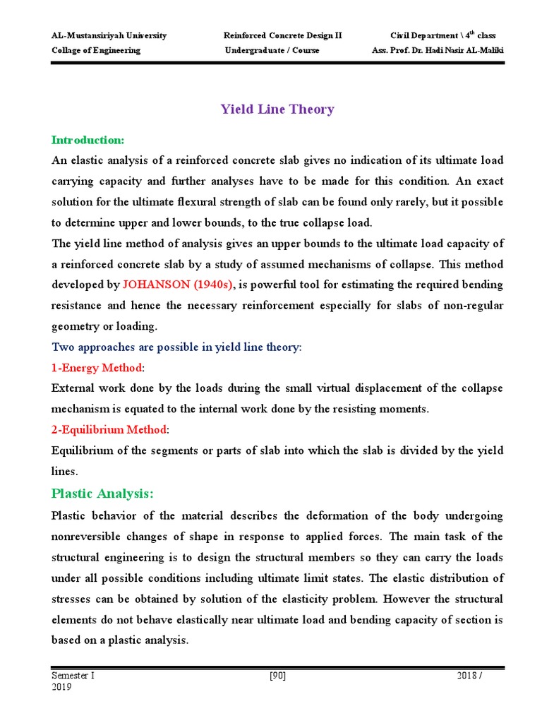 Yield Line Theory: Plastic Analysis | PDF | Deformation (Engineering) | Bending