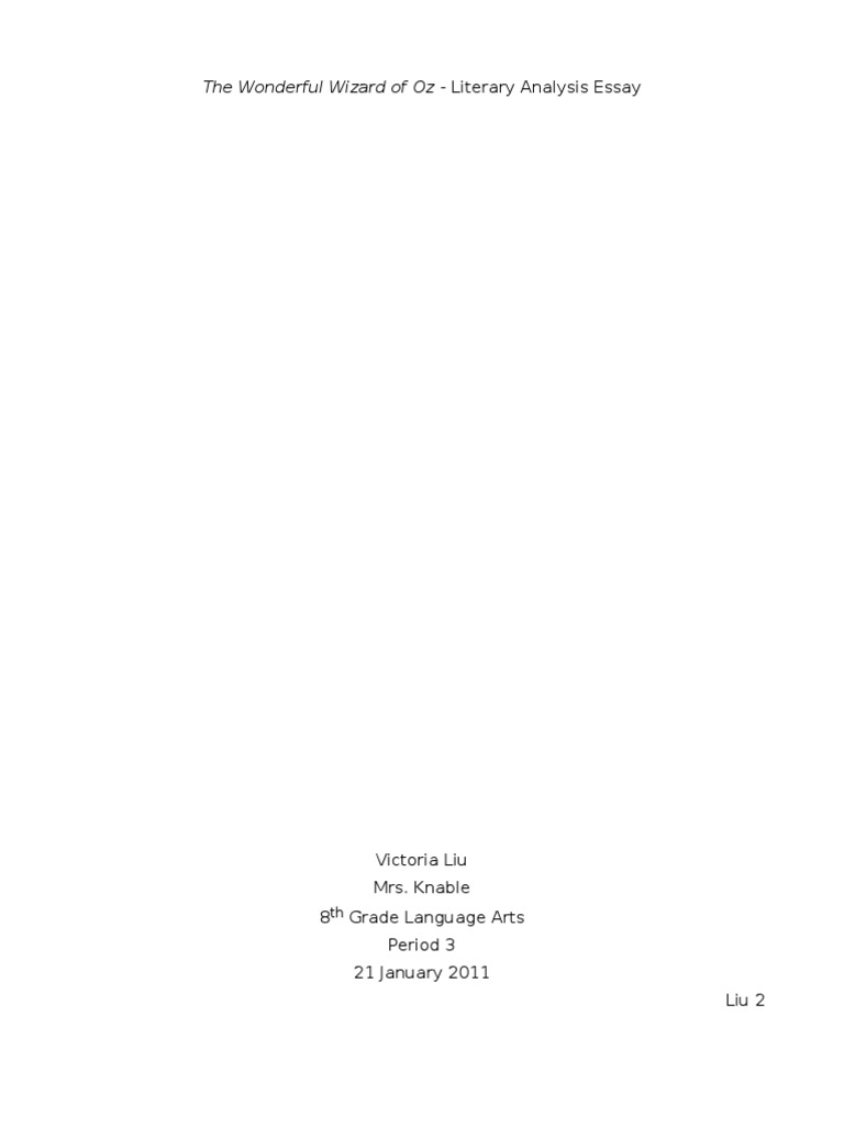 The Wonderful Wizard of Oz - Literary Analysis Essay | PDF | Tin ...