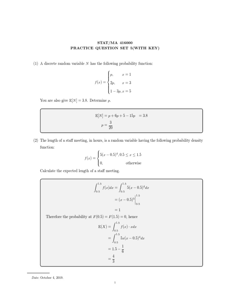 AS5 Key | PDF | Expected Value | Variance
