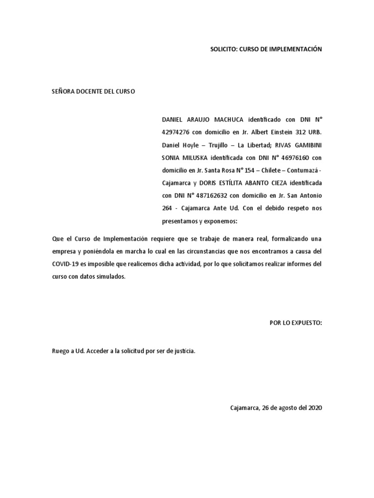 Solicitud Proyecto de Implementacion | PDF