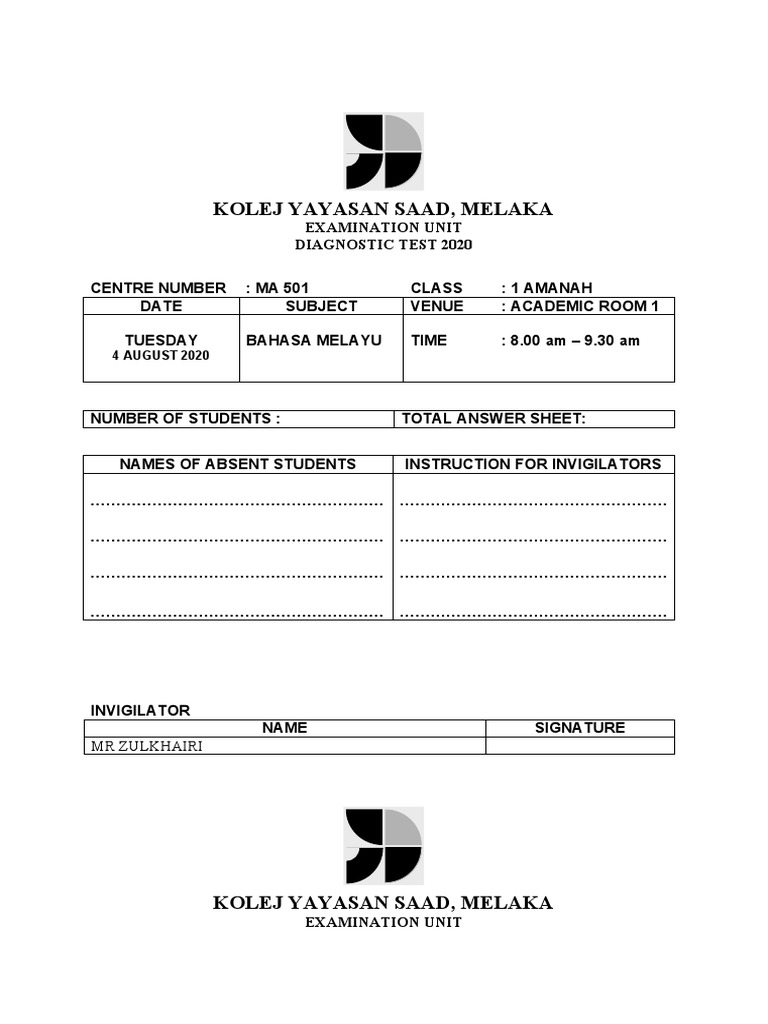 Cover File Exam Form 1 | PDF | Strait Of Malacca | Higher Education