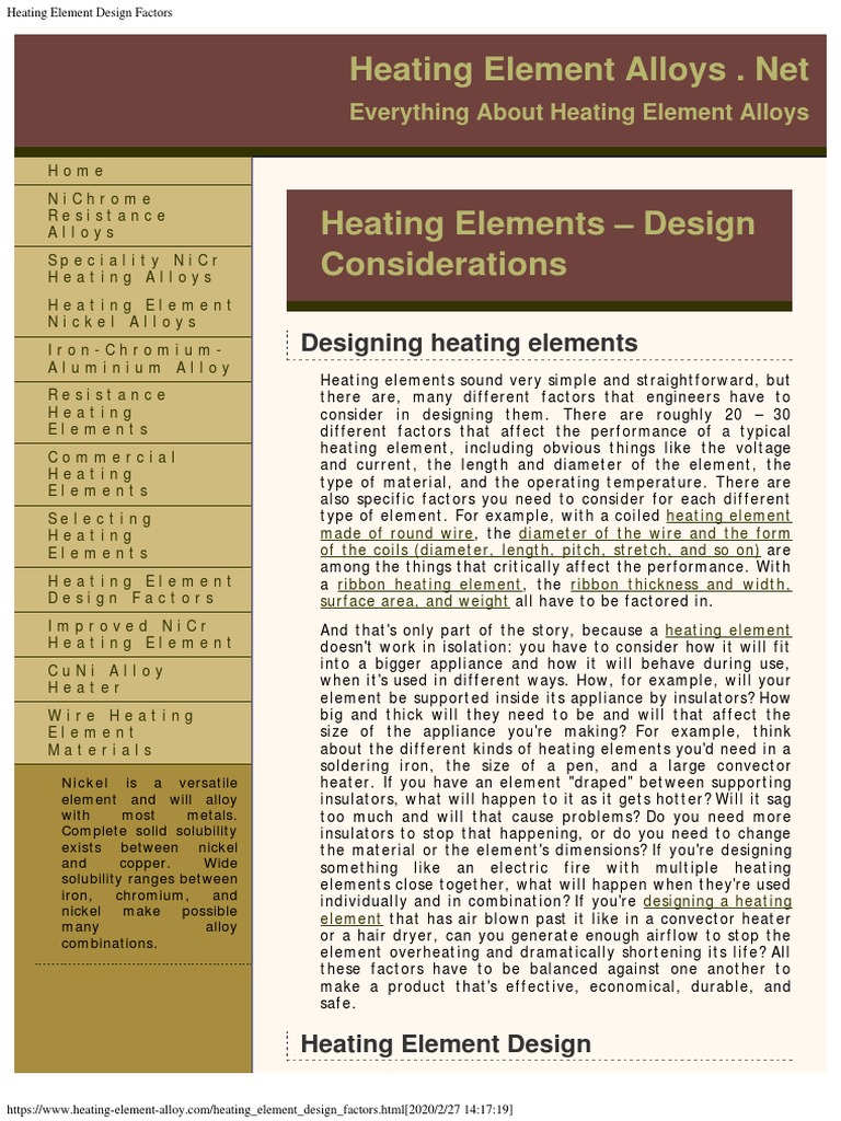 Heating Element Design Factors | PDF | Electrical Resistance And ...