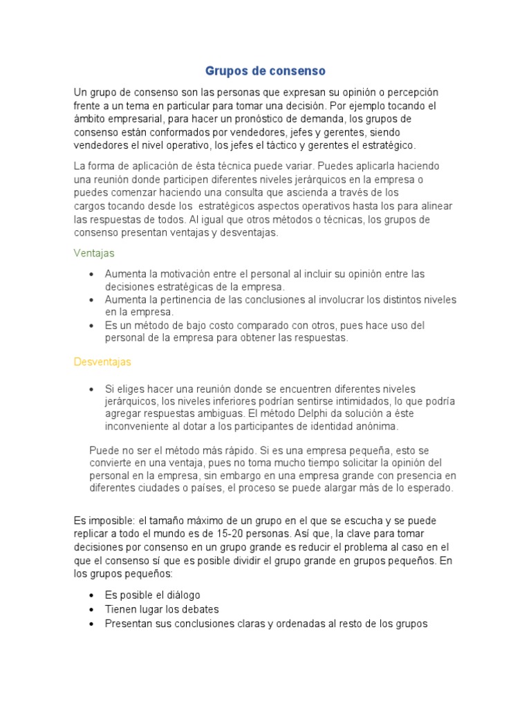 Grupos de Consenso | PDF | Toma de decisiones por consenso | Business