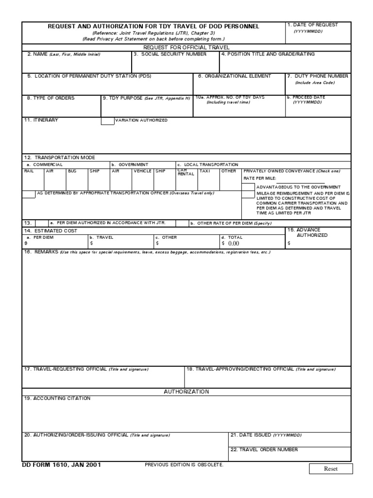 Request for Official Travel and Temporary Duty Authorization for ...