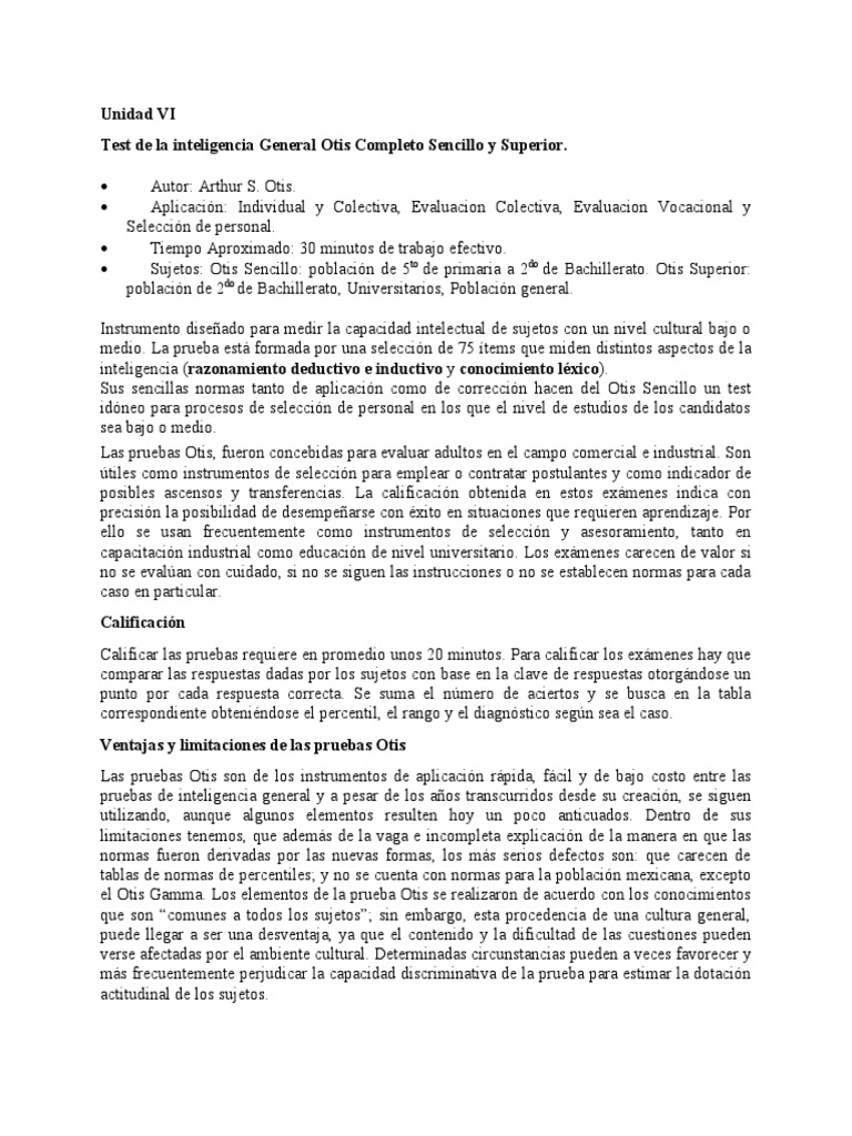 Test de Inteligencia General Otis Online | PDF | Inteligencia | Evaluación