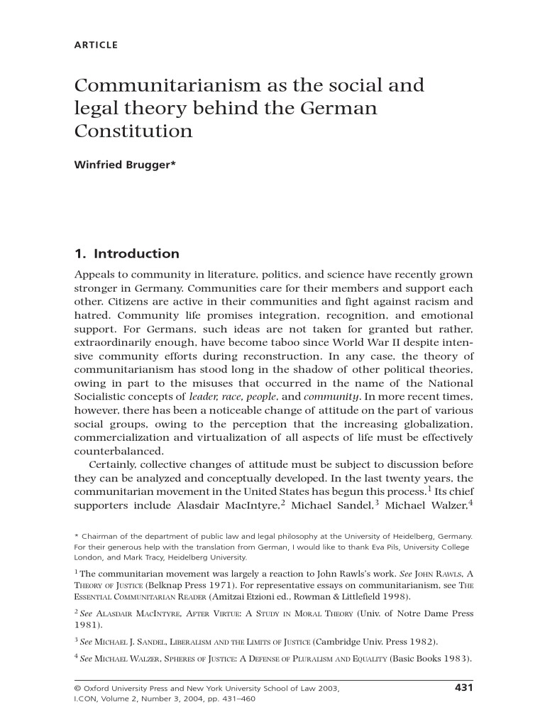 Communitarianism As The Social and Legal Theory Behind The German ...