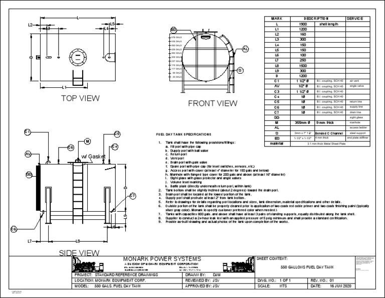 550 Gallons Fuel Day Tank Specs | PDF | Manufactured Goods | Mechanical ...