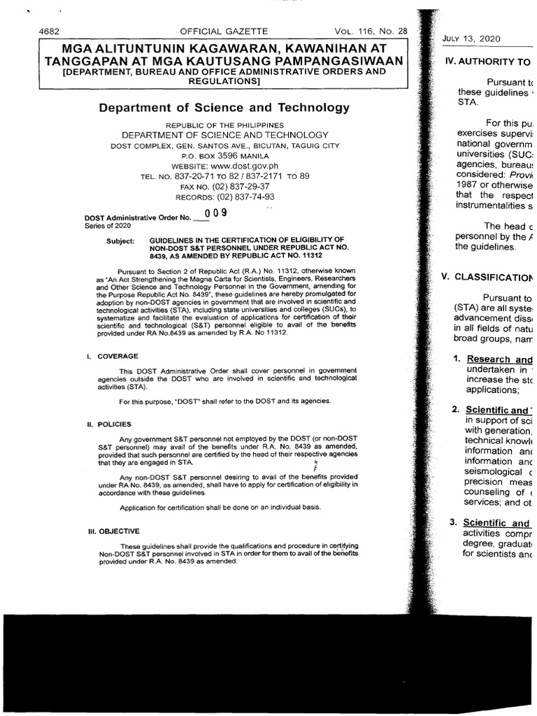 Administrative Order No. 009 Guidelines On RA 11312 | PDF | Engineer ...