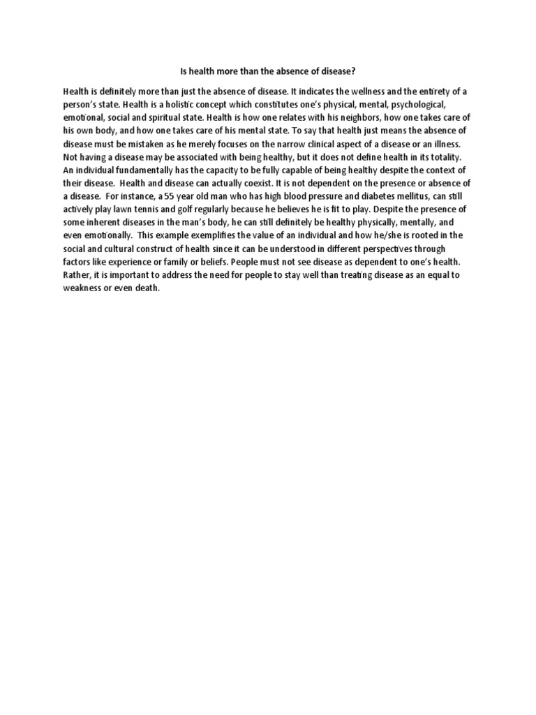 Health Absence of Disease | PDF