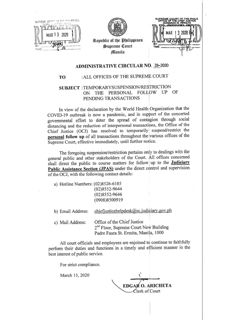 Administrative Circular No. 28-2020 PDF | PDF | Courts | Constitutional Law