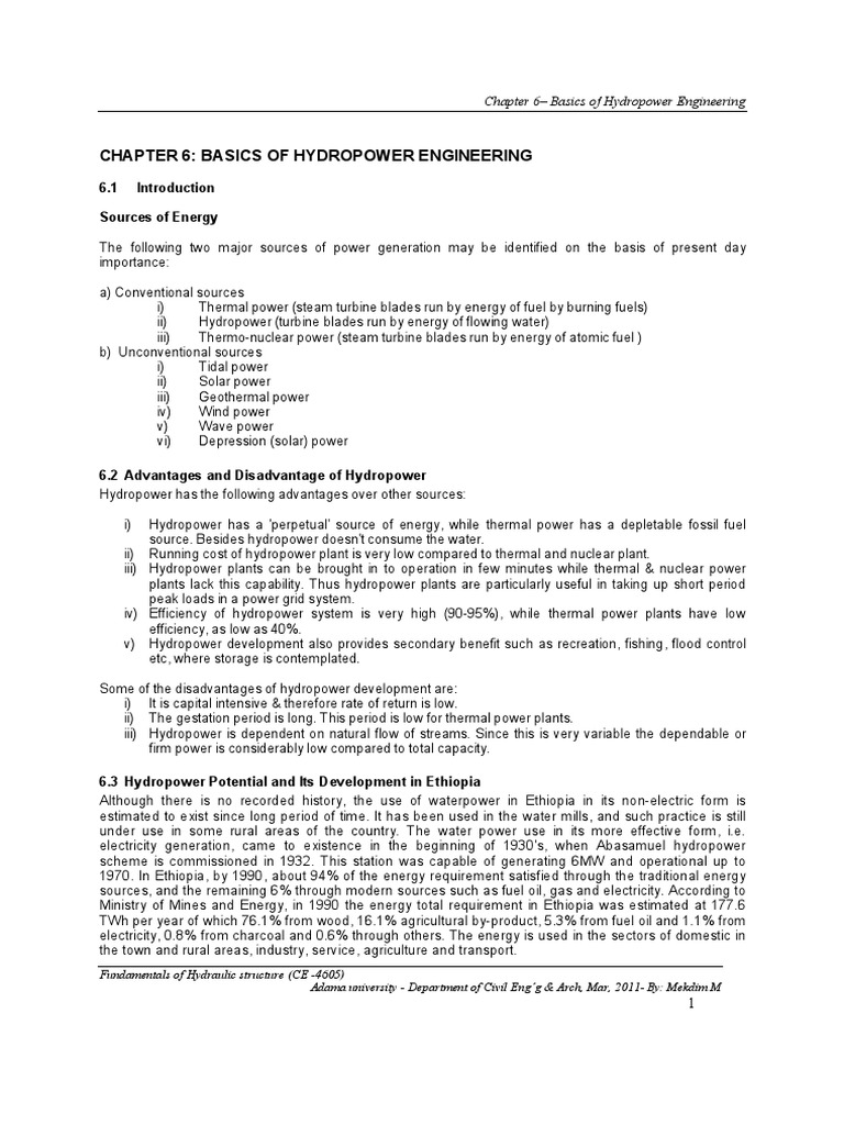 Chapter 6: Basics of Hydropower Engineering | PDF | Hydroelectricity ...