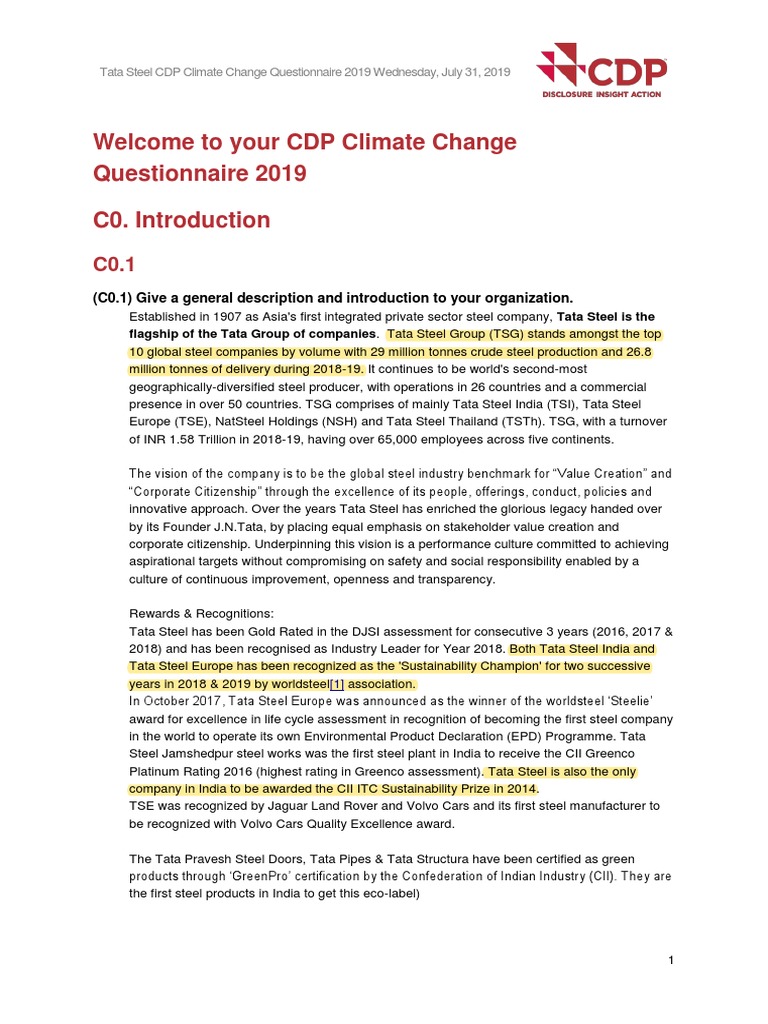 27 CDP Questionnaire PDF | PDF | Climate Change Mitigation | Risk