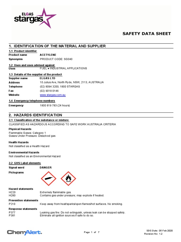Acetylene MSDS PDF | Download Free PDF | Dangerous Goods | Safety