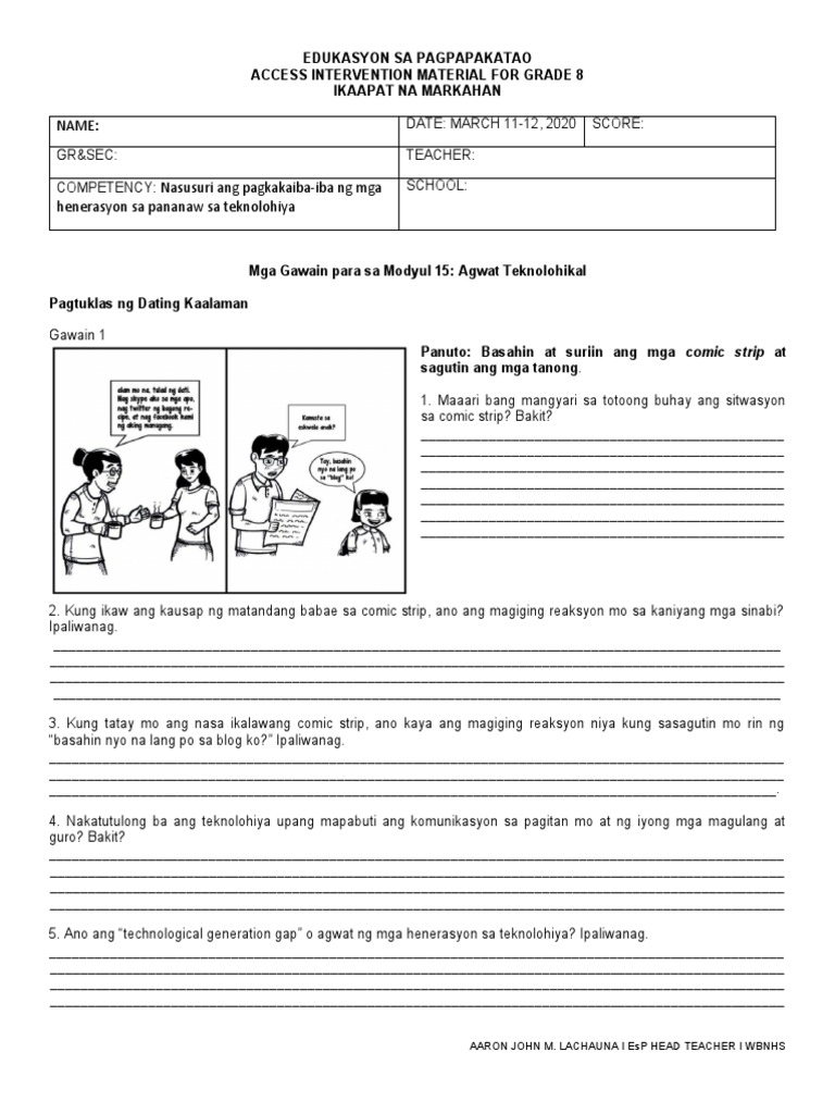 EsP Grade 8 Aworksheet 1 | PDF