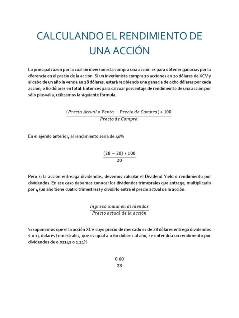 Calculando El Rendimiento de Una Acci N | Descargar gratis PDF ...