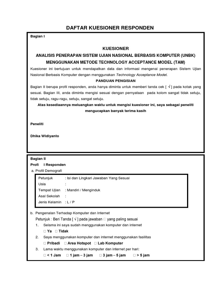 Daftar Kuesioner Responden | PDF