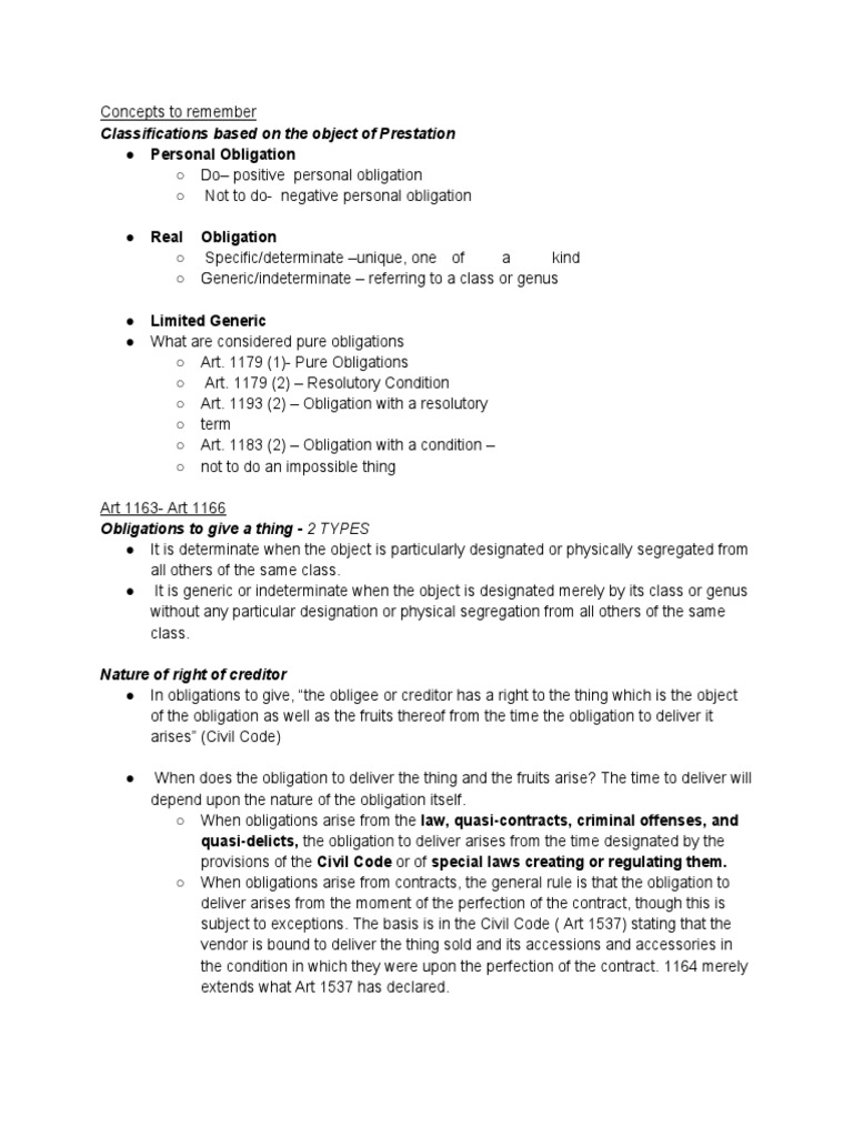 Personal Oblicon Reviewer | PDF | Negligence | Breach Of Contract