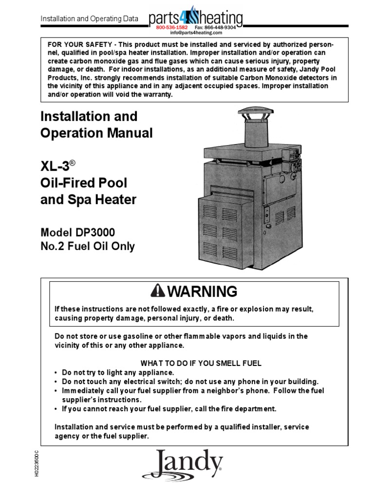 Installation and Operation Manual XL-3 Oil-Fired Pool and Spa Heater ...