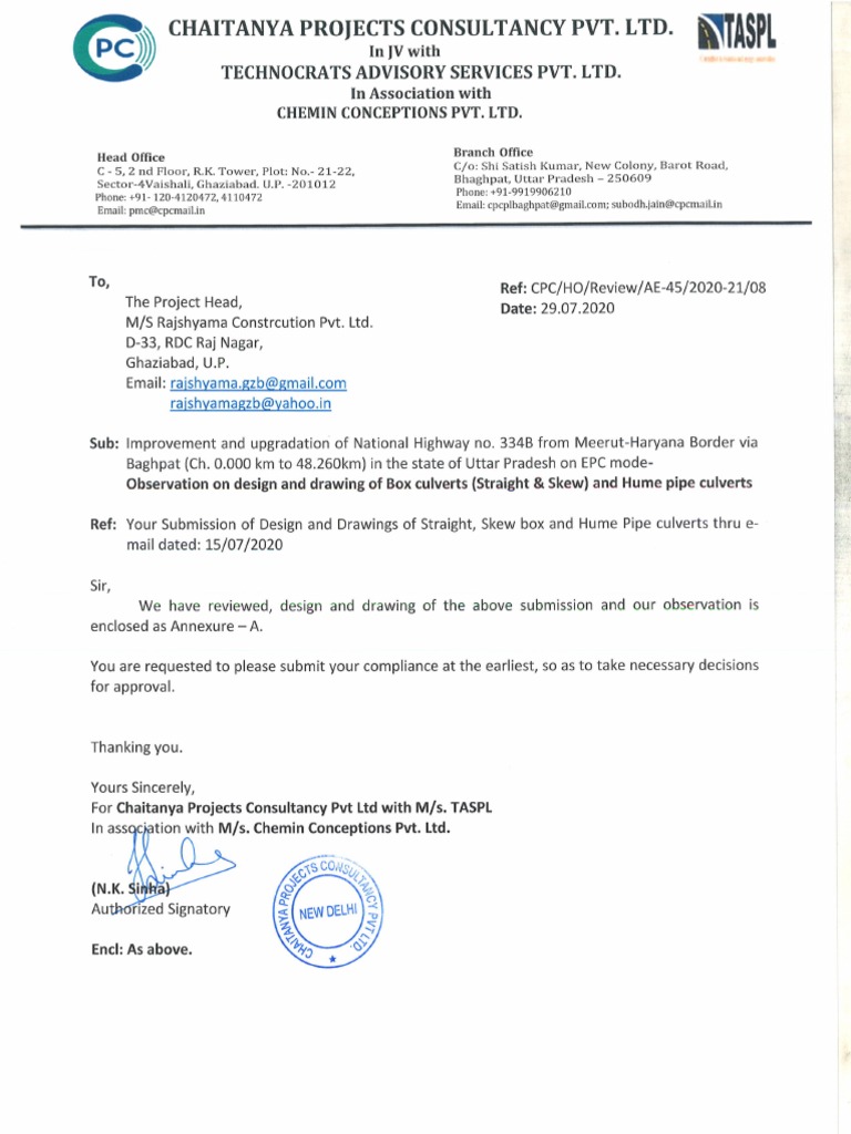 Comments On Box & Hume Pipe Culverts Reg Letter DT - 29-07-2020 | PDF ...