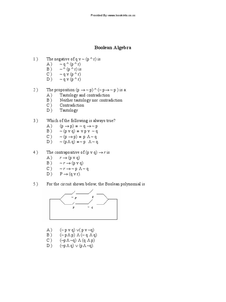 Boolean Algebra | PDF | Contradiction | Boolean Algebra