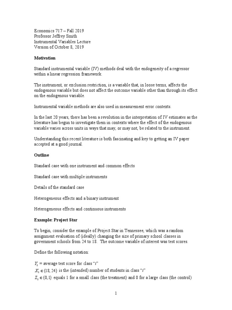 Economics 717 Fall 2019 Lecture - IV PDF | PDF | Ordinary Least Squares ...