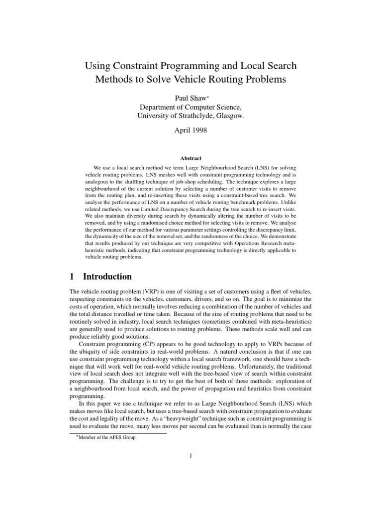 Using Constraint Programming and Local Search Methods To Solve Vehicle ...