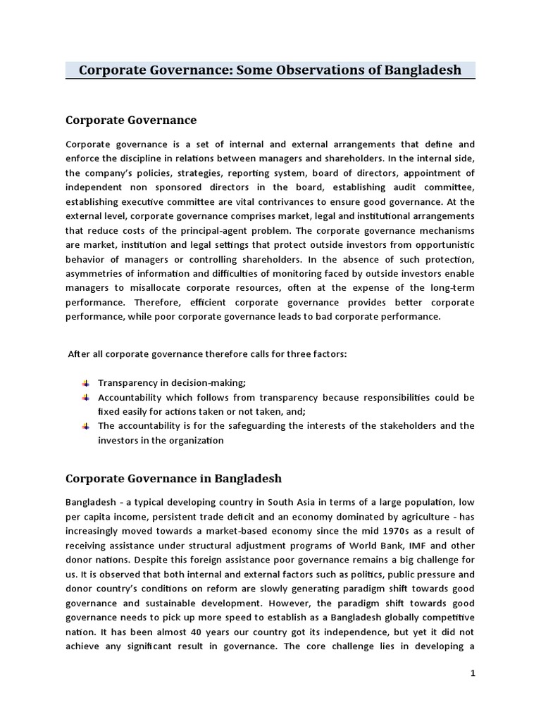Corporate Governance in Bangladesh | PDF | Corporate Governance | State Owned Enterprise