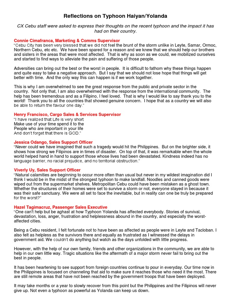 Reflections on Resilience and Unity in the Aftermath of Typhoon Haiyan ...