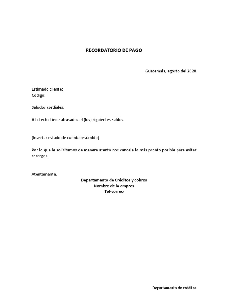 Carta De Recordatorio De Pago Qué Es Recordatorio De Pagos? Mejores