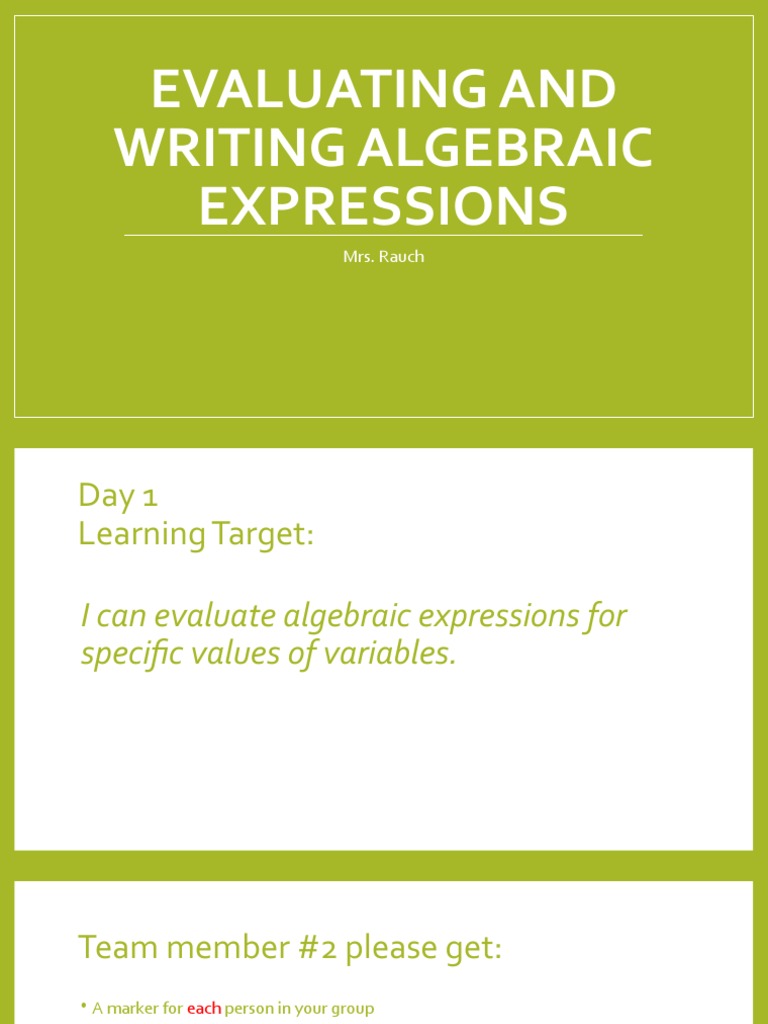 Evaluating and WritingAlgebraic Expressions | PDF | Numbers | Variable ...