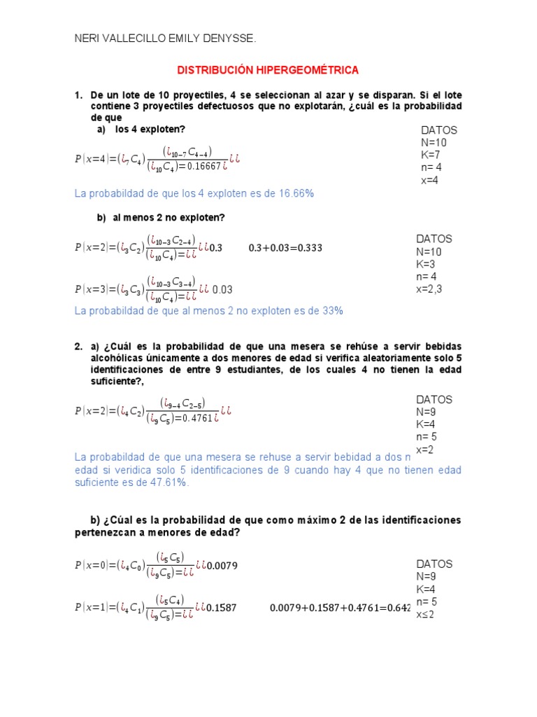 Distribución Hipergeométrica | PDF | Probabilidades y estadísticas ...