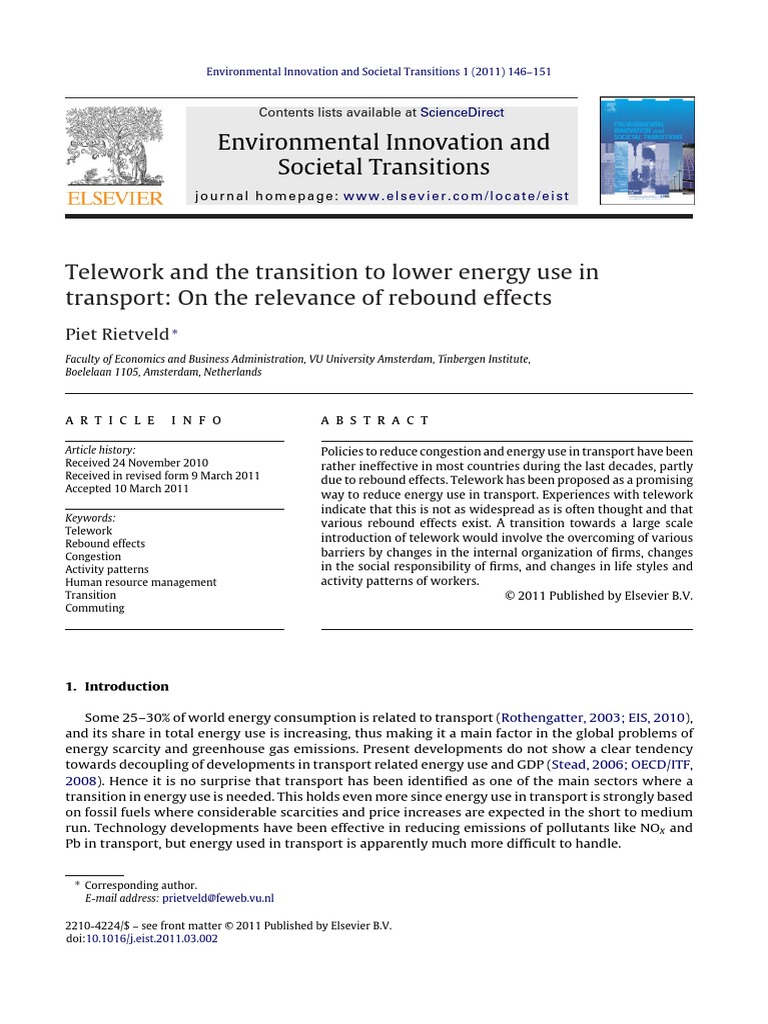 Environmental Innovation and Societal Transitions | PDF | Telecommuting | Transport