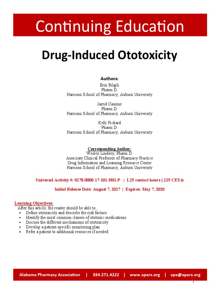 Drug Induced Ototoxicity - W | PDF | Hearing Loss | Ear