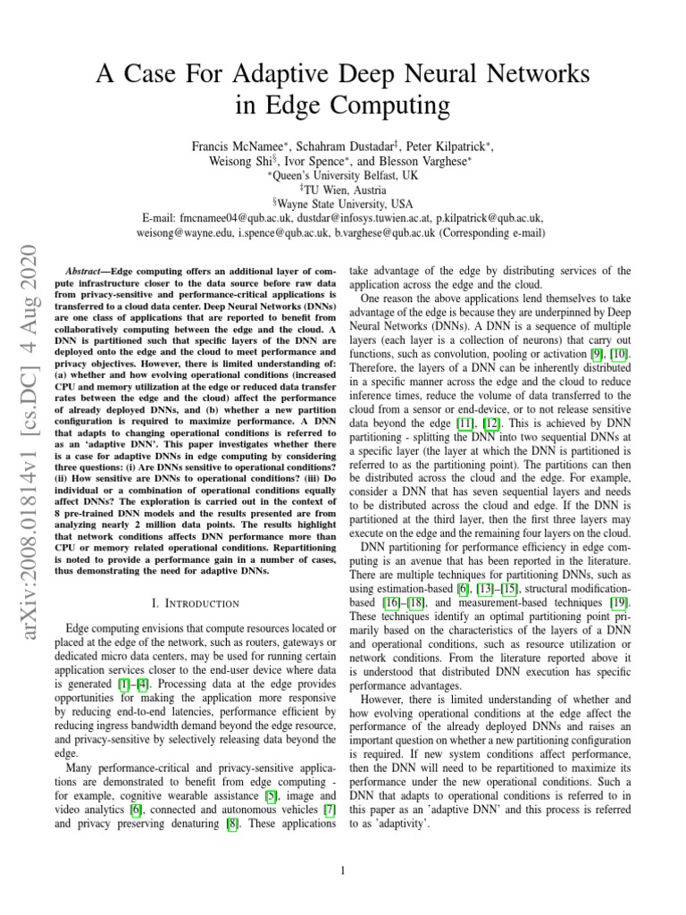 A Case For Adaptive Deep Neural Networks | PDF | Deep Learning | Cloud Computing