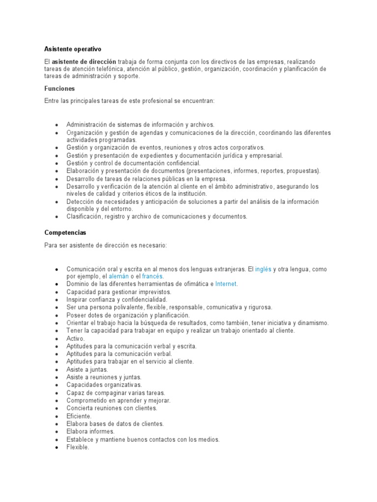 Asistente Operativo | PDF | Servicio al Cliente | Planificación