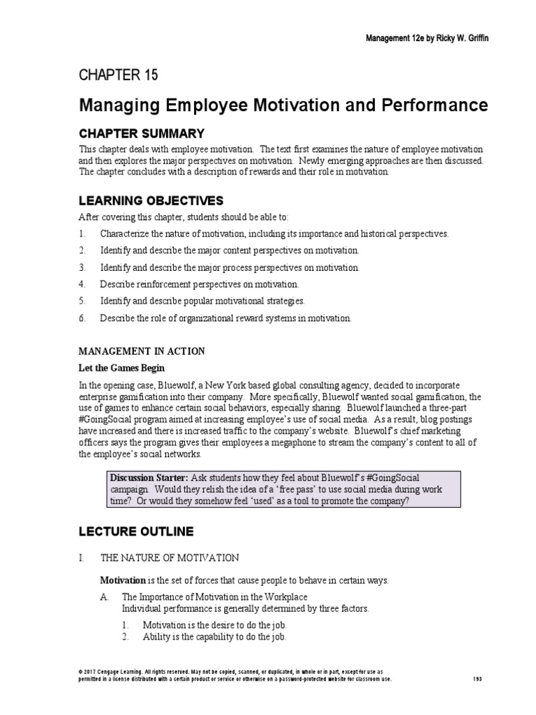 Managing Employee Motivation and Performance: Chapter Summary ...