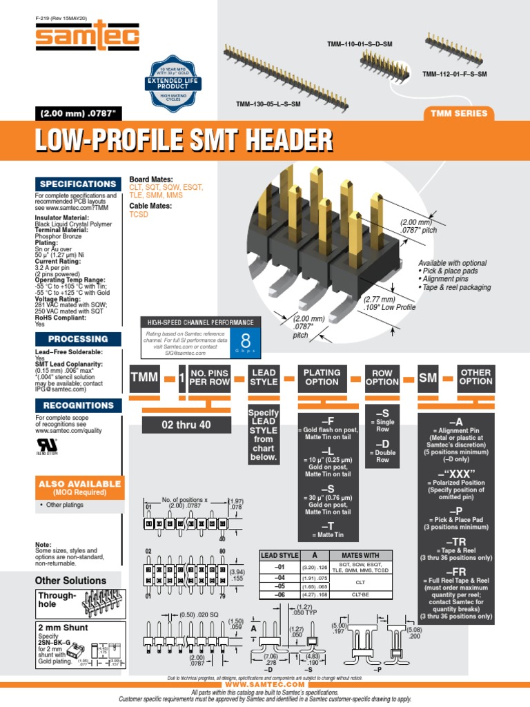 Low-Profile SMT Header: TMM 1 SM | PDF | Manufactured Goods ...