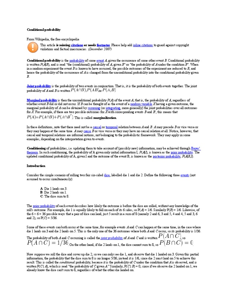 Conditional Probability | PDF | Random Variable | Dice