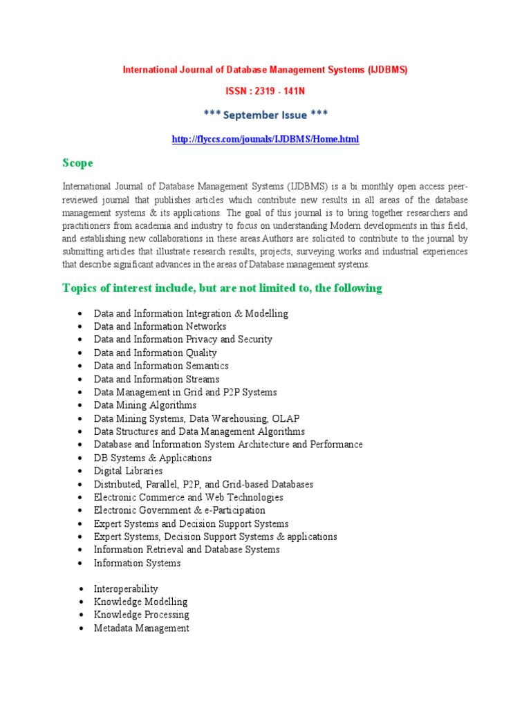Scope: September Issue | PDF | Information System | Databases