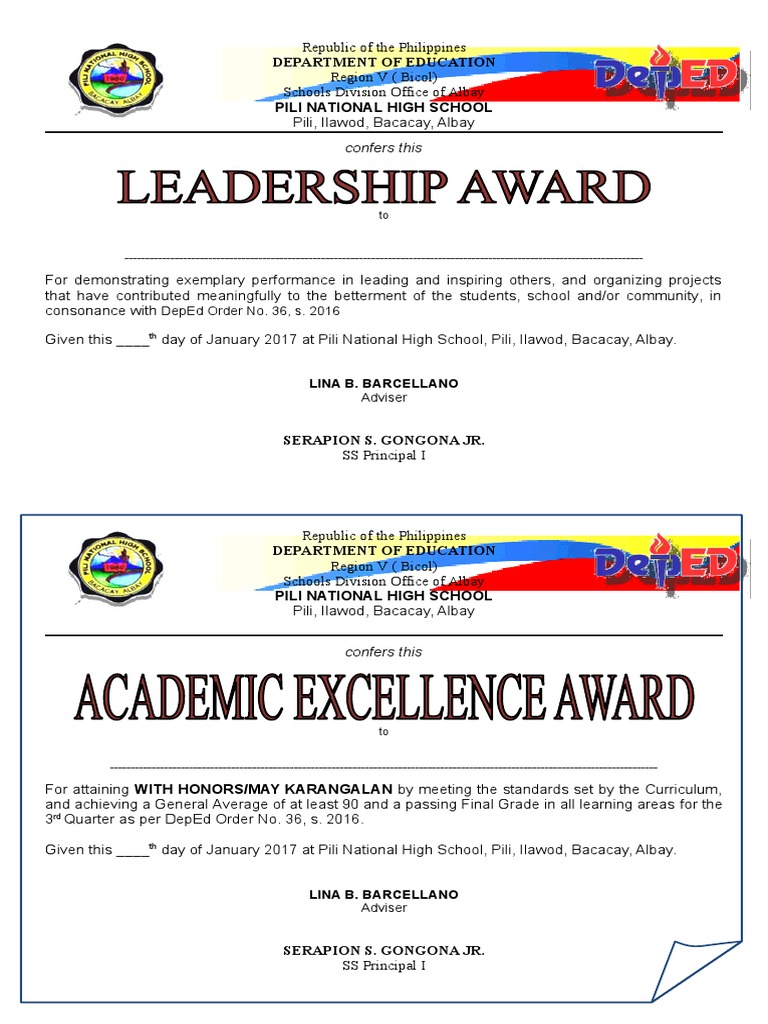 Certificate - Class Award | PDF | Students | Learning