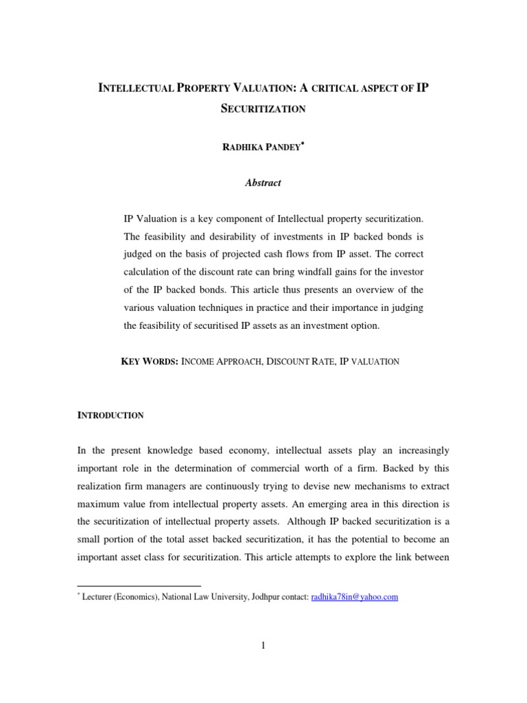 Securitization of IP | PDF | Capital Asset Pricing Model | Valuation ...