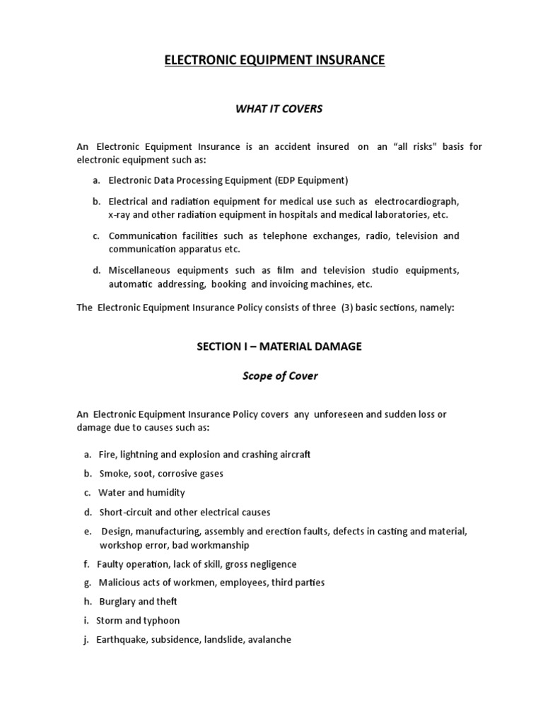 Electronic Equipment Insurance Coverage | PDF | Technology & Engineering