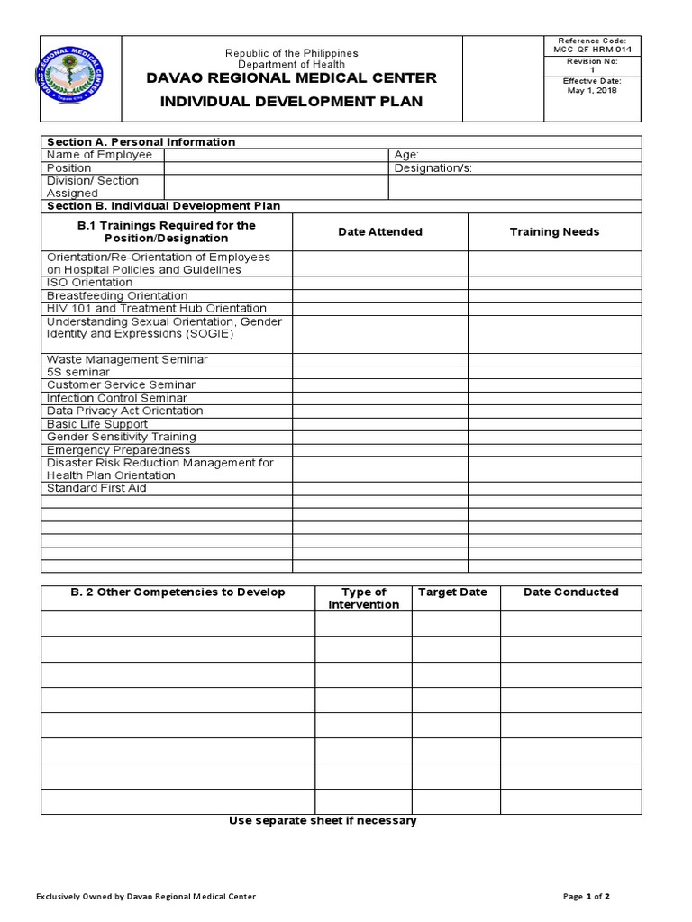 Individual Development Plan Form | PDF | Health Policy | Hospital