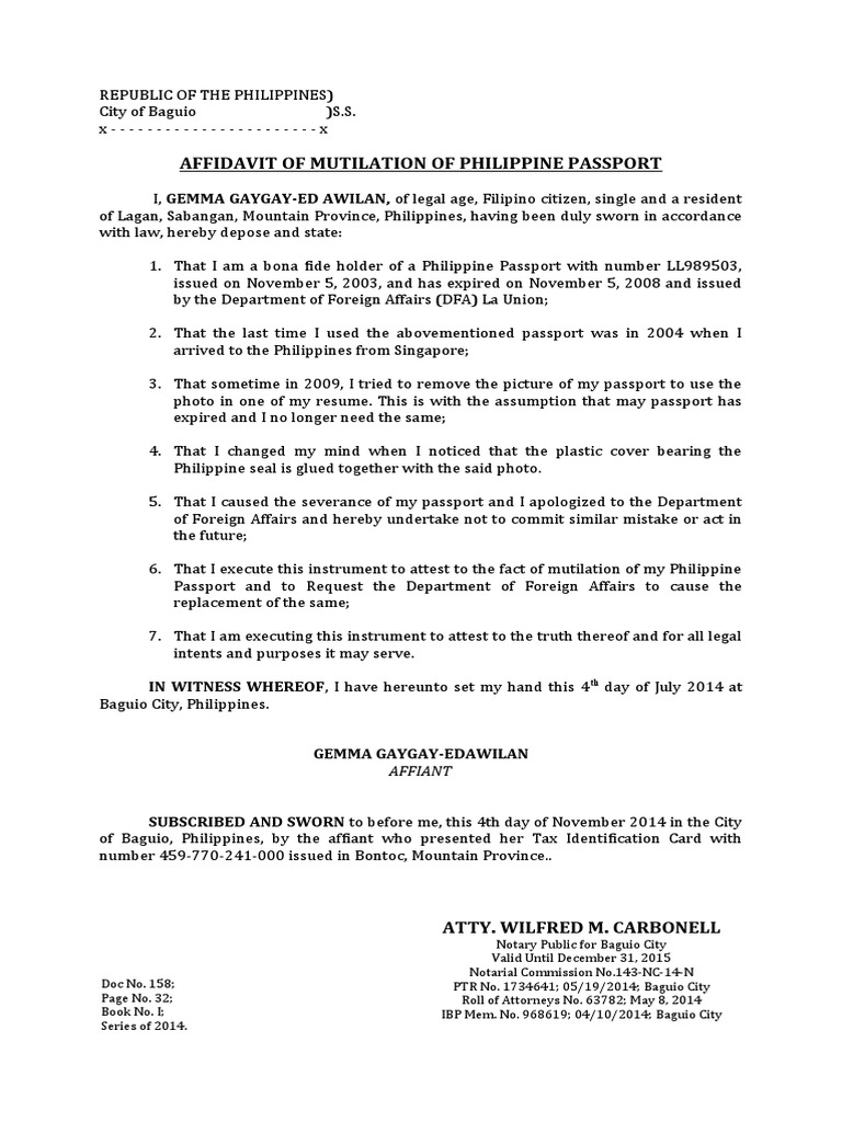Affidavit of Mutilation | PDF | Affidavit | Passport