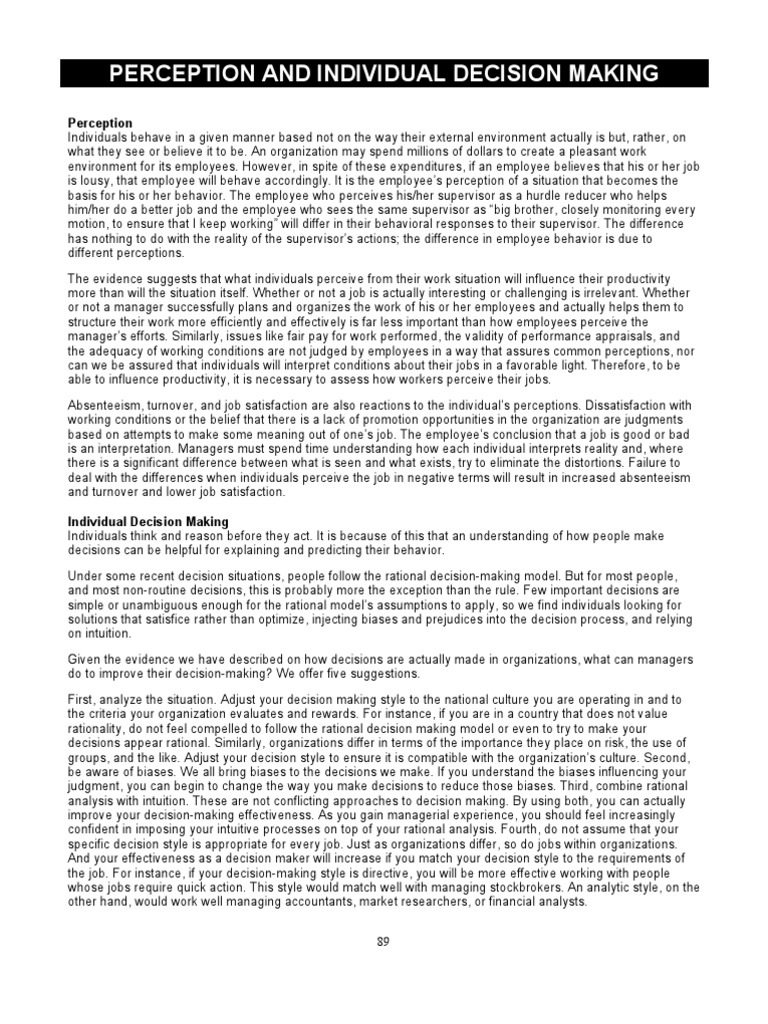 Perception and Individual Decision Making | PDF | Decision Making | Perception