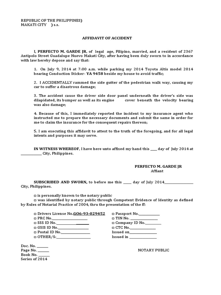 Affidavit of Accident | PDF